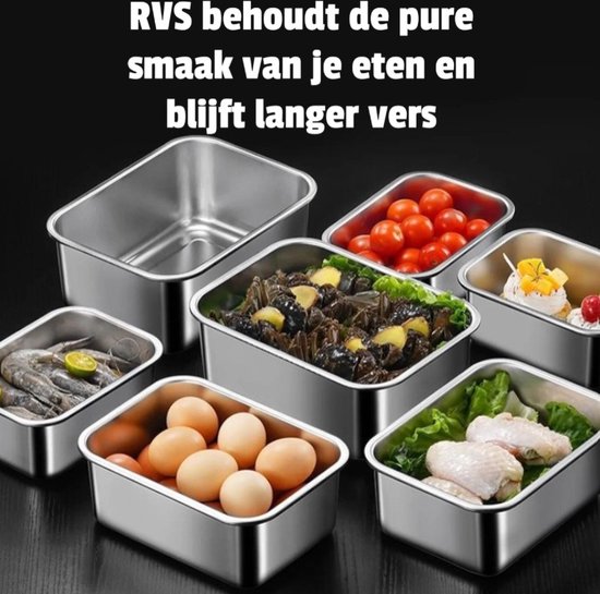 Dutchers RVS vershoudbakjes - 6x 500ml - Roestvrij stalen bakjes met ...