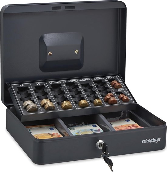 Geldkistje met slot en sleutels voor munten en briefgeld - Draagbare en ...