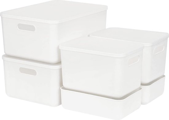 Set van 6 kunststof opbergdozen met deksels - veelzijdige ...