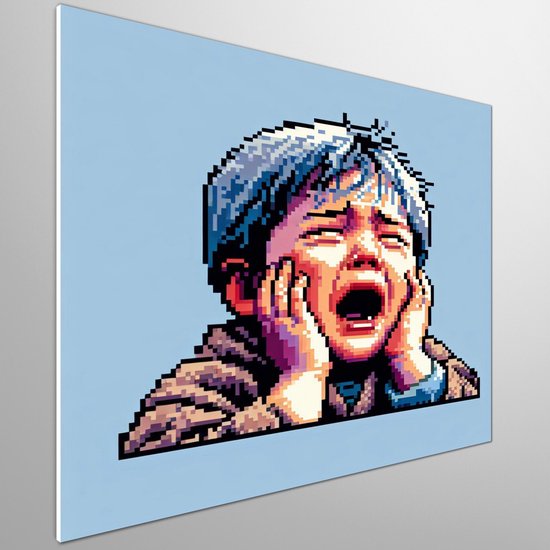Pixel art huilend kind schilderij | Pixels van verdriet: een ontroerend ...