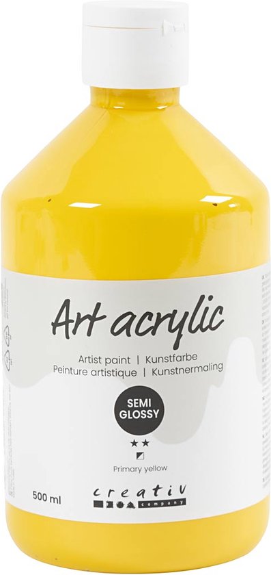 Acryl Verf, semi-glanzend, transparant, primair geel, 500 ml/ 1 fles | bol