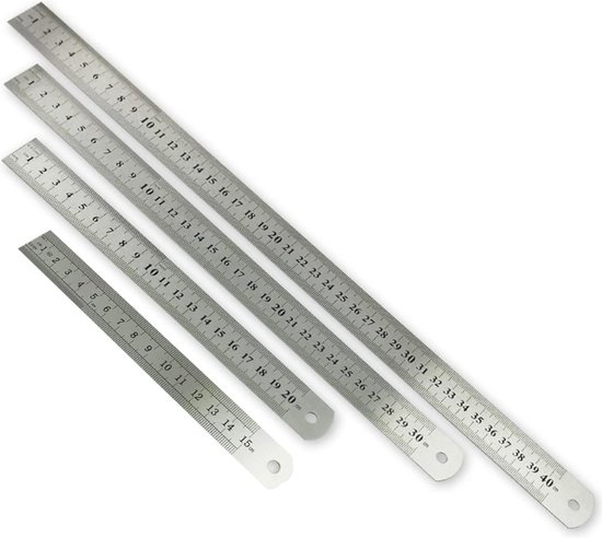 Set Van 4 Roestvrijstalen Linialen - Metalen Heerser Kit 15 Cm - 20 cm ...