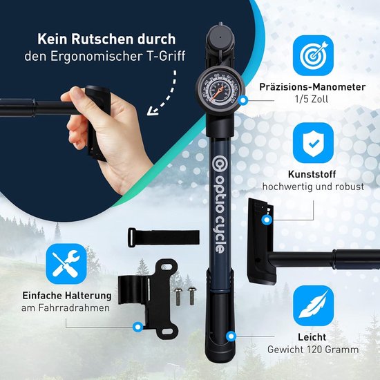 Fietspomp met drukmeter - Mini Fietspomp Plastic Zwart 120 PSI (83 Bar) - Handpomp -... | bol