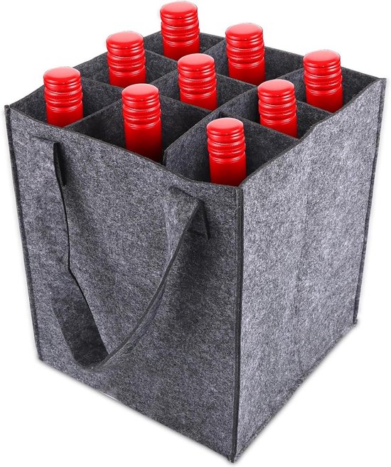 Flessendrager van vilt 28 x 24 x 24 cm - flessentas voor 9 flessen ...