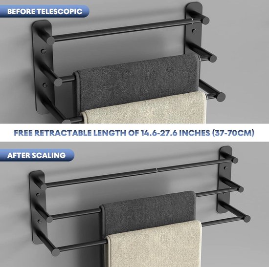 Handdoekrek Radiator Uittrekbaar 37-70 cm Roestvrij Staal Zwart Zonder ...