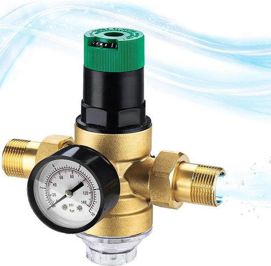 Waterdrukregelaar 1 inch met waterdrukmeter - mesh-filter en overdrukventiel van messing | bol