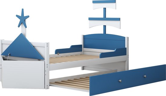 Sweiko Kinderbedje, Houten Bedje 90x200cm, Zeilbootvorm, met ...