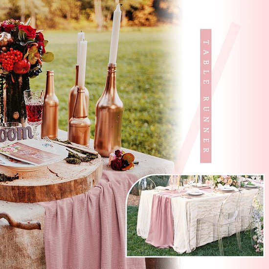 6pcs Dusky Pink Cheesecloth Table Runner - 10ft Rustic Mesh Fabric ...