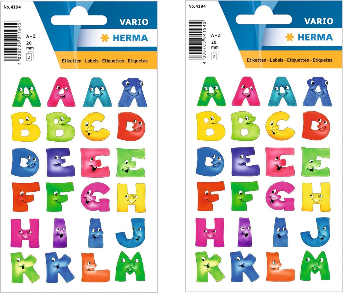 Stickervelletjes met 96x stuks gekleurde alfabet plak letters met ...
