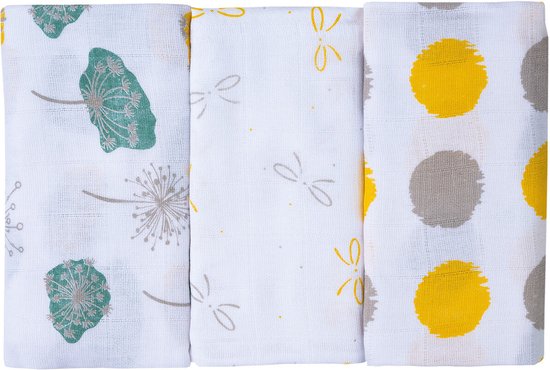 Bubaba Hydrofiel doek - Yellow Bow - Multidoek (80 x 80cm) - Set van 3 ...