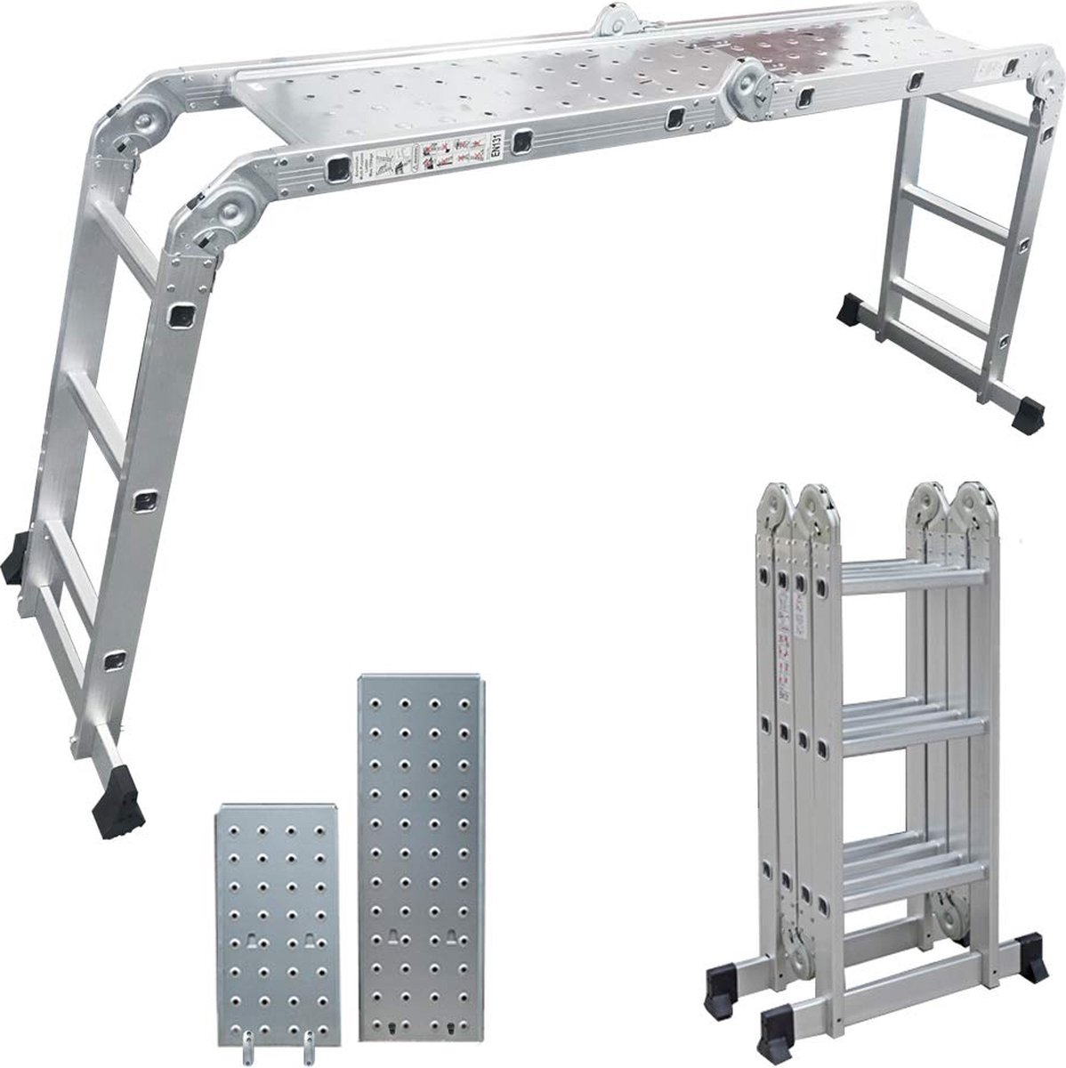Multifunctionele Aluminium Ladder | 4 x 3 Sporten met 2 Steigerplaten ...