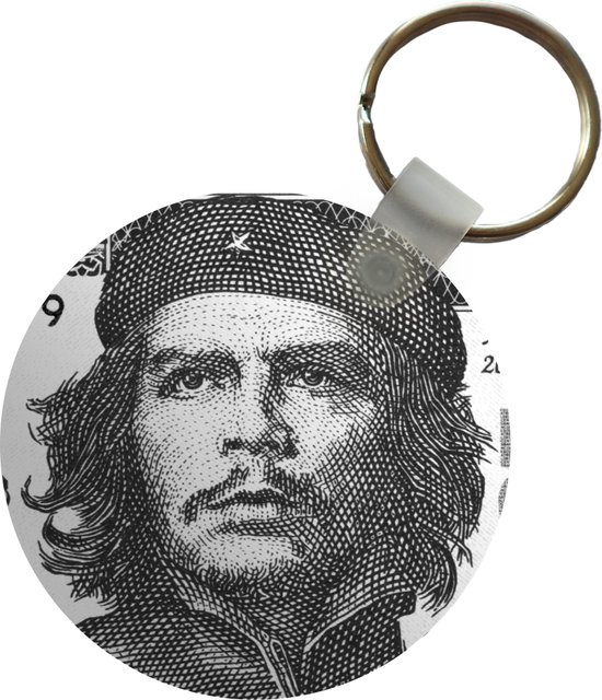 Sleutelhanger - Zwart-Wit potret van Che Guavara op een 3 pesos biljet ...