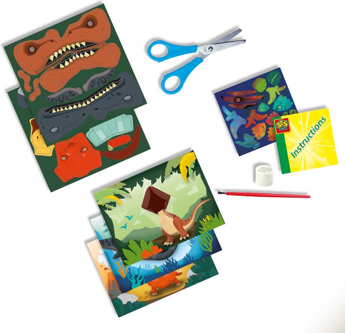 SES - Pop-up kaarten - Dino's - 3 stuks - zelf maken - inclusief schaar ...