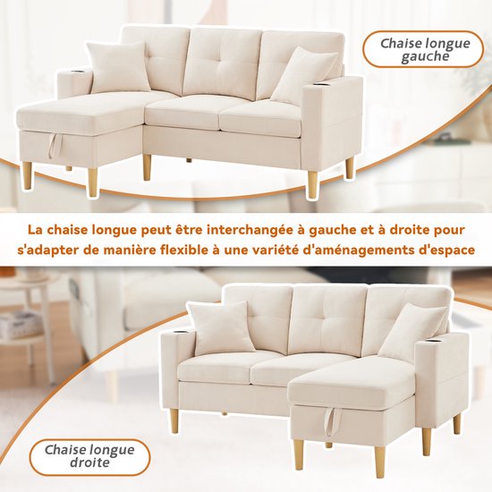 L-Vorm Moderne Bank - Met Opbergruimte En Cupholders - Driezitsbank Met ...
