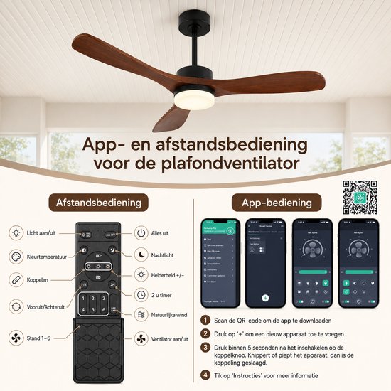 Rosnek Plafondventilator met Lamp - Ventilator Plafond met Massief ...