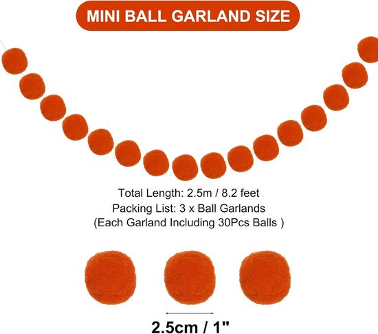 Pompons slinger - Vilten ballen slinger - Feestdecoratie - Verstelbare ...
