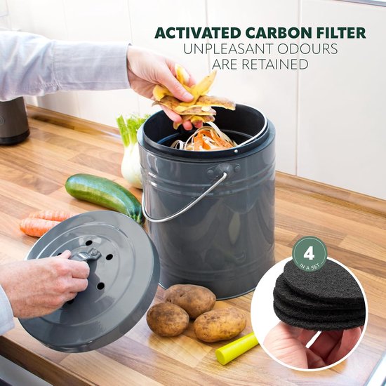 Compostemmer met 5 liter binnenemmer, actieve koolfilter, biologische afvalemmer, grijs | bol