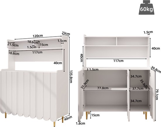 KOMHTOM Kast BuffetKast Stijlvolle moderne open rekken voor een ...