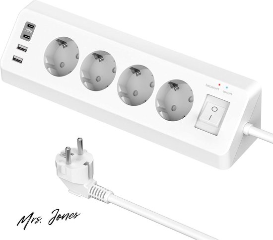 Mrs. Jones Hoekstopcontact 2 USB Type-C 4-voudig meervoudig stopcontact ...