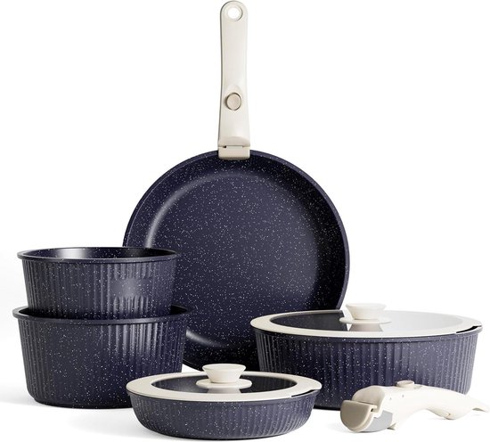 Induction Pans and Pots Set with Removable Handles Granite Non-Stick ...