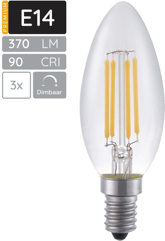 SPL E14 LED Lamp 4W Dimbaar - CRI 90 - Extra Warm Wit - 2500K - LED Filament Kaars C35... | bol
