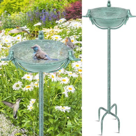 Metalen Vogelbad voor Tuin - Waterplaats met 3 Vogelsculpturen ...