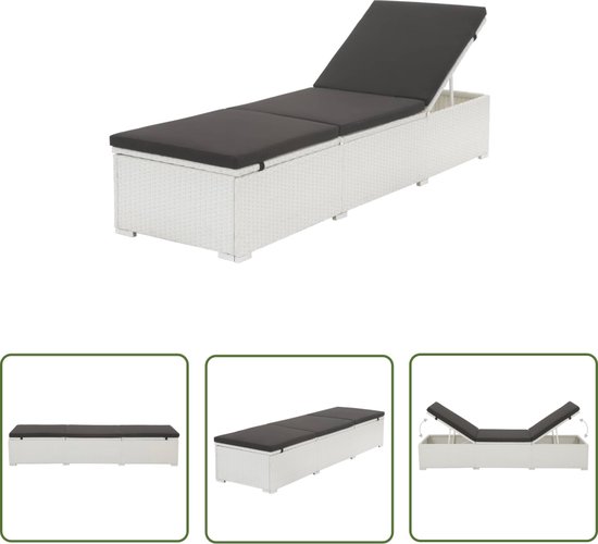 vidaXL Lounge Bed - Ligbed - Ligbed met zwart kussen poly rattan wit ...