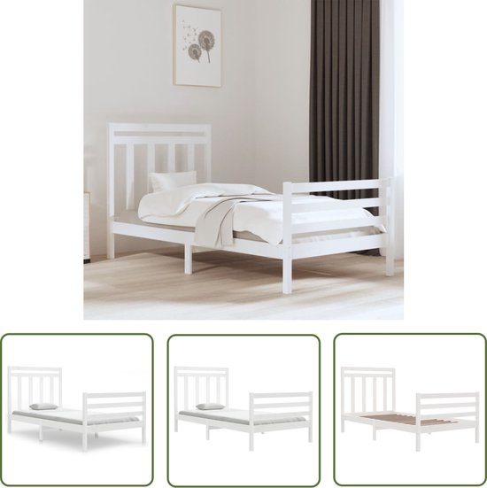 The Living Store Bedframe massief hout wit 100x200 cm - Bed Frame ...