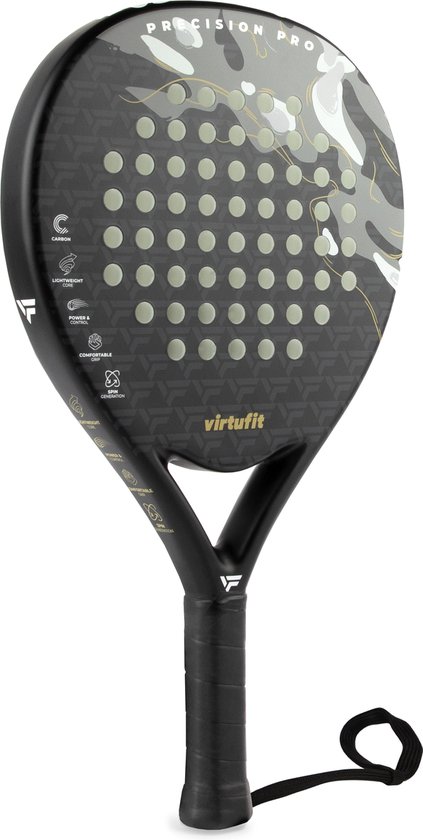 VirtuFit Precision Pro Padel Racket - Zwart - Goud - 365 gram - Carbon ...