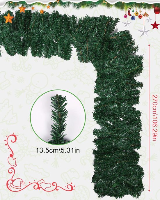 Kunstmatige Dennenslinger Kerstdecoratie 2,7 m | Decoratieve Slinger ...