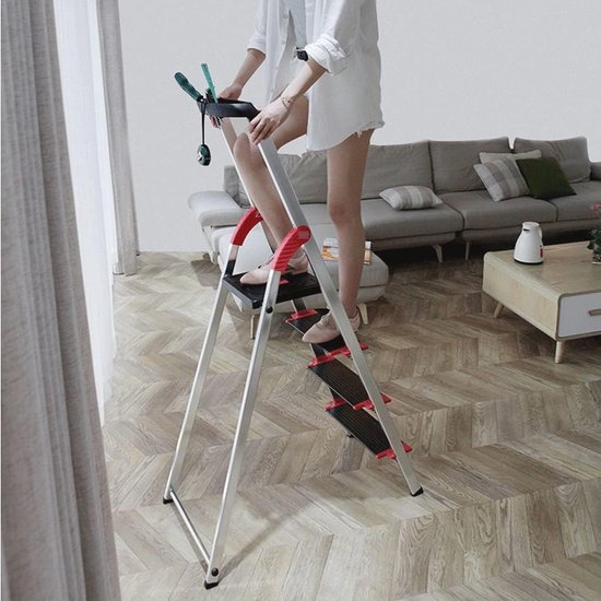 Opvouwbare 3-traps Aluminium Ladder met Handgreep - Lichtgewicht en ...