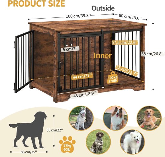 Hondenbench met schuifdeuren - Voor hond - Design - Tot 100 kg | bol