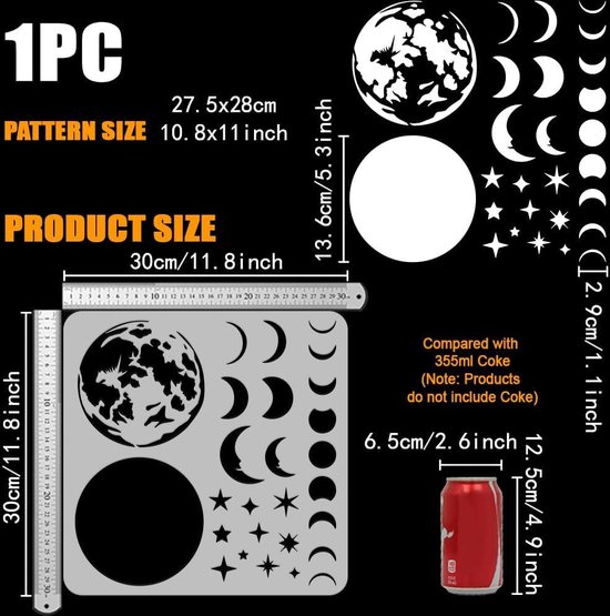 Layered Moon Painting Template 30x30cm - Moon Phases Color Template ...