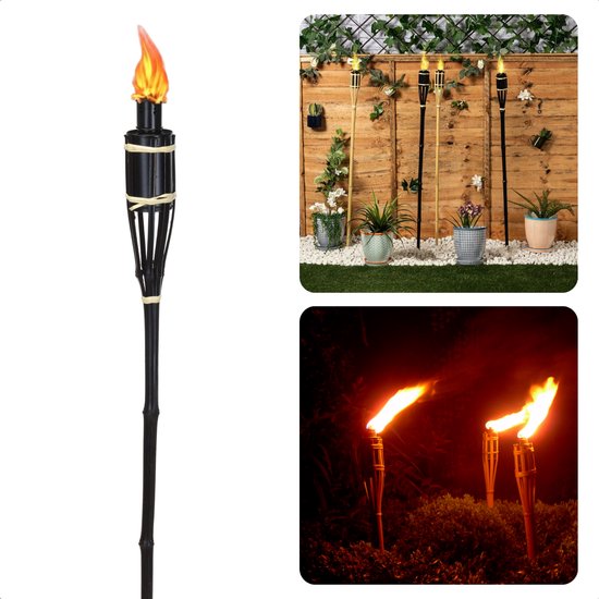 Bamboe Fakkel 60 cm - Tuinfakkel - Zwarte Tuinverlichting - Metalen ...