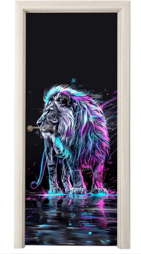 Deurposter 85x205 cm - Deursticker Leeuw - Kleuren - Zwart - Dieren - Meubelfolie... | bol