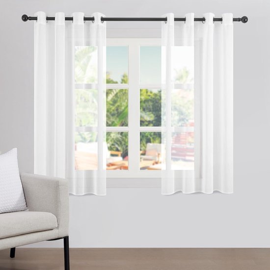 Vitrage, linnenstructuur, met ogen, doorzichtig, effen, voor ramen van ...