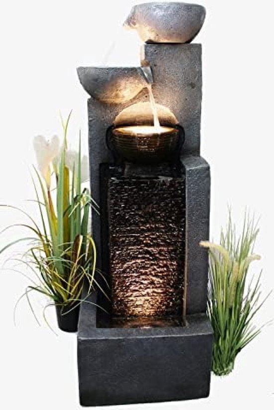 Grote tuinfontein met LED-verlichting 109 cm fontein cascade ...