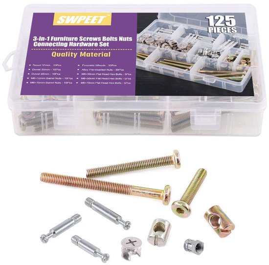 125Pcs 3 in 1 Meubelkast Bevestigingsschroef Locking Cam Bolt Moer ...