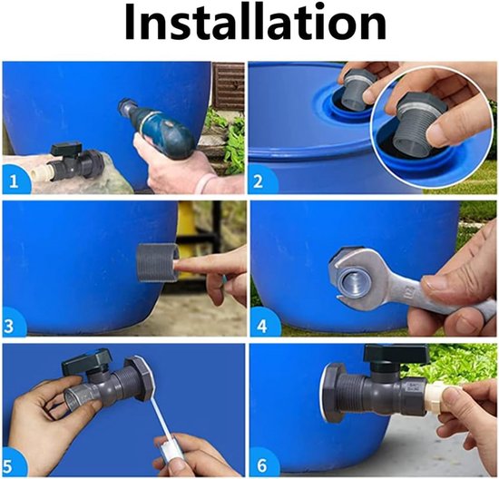 PVC Kraan met Schotfitting en Slangadapter voor Regenton of Watertank ...