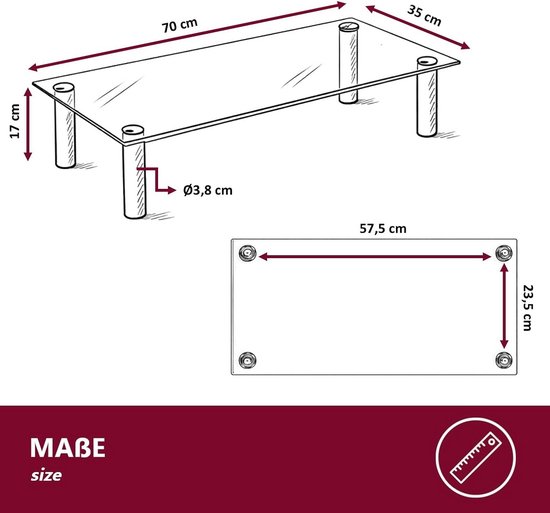 Glazen TV-Meubel Verhoging Schermstandaard met Opbergruimte 17 cm Hoog ...