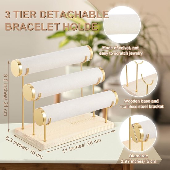 Sieraden Standaard met Houten Dienblad - 3-laags Armband en ...