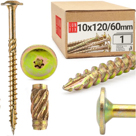 LUN FIX - Tellerkopfschroeven 10x120 - 1 stuk - TX40 Torx - Tellerkop ...