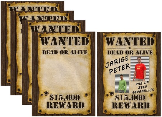 Wanted poster - 5x - 59 x 42 cm - zelf een foto op plakken - voor... | bol