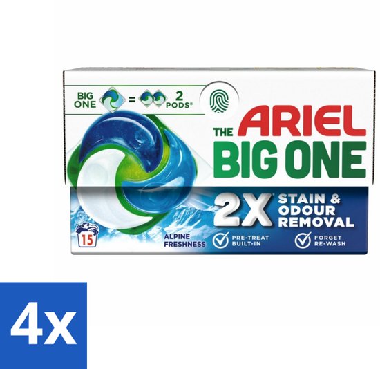 4 x Ariel - 3in1 Wasmiddel Pods - The Big One - Alpine - 15 Pods ...