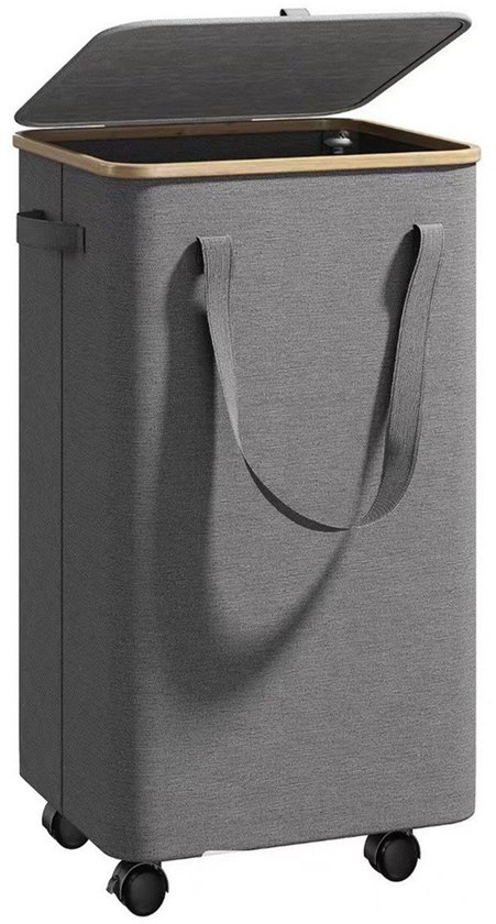 Opvouwbare Wasmand met Deksel & Wielen – 70L Grote Wasmand Hoog ...