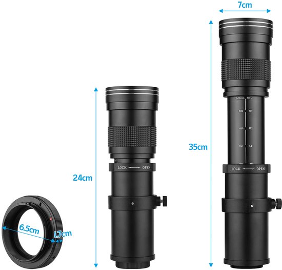 Fubzz Telelens - 420-800mm Super Zoom Lens - Handmatige Focus - Voor ...