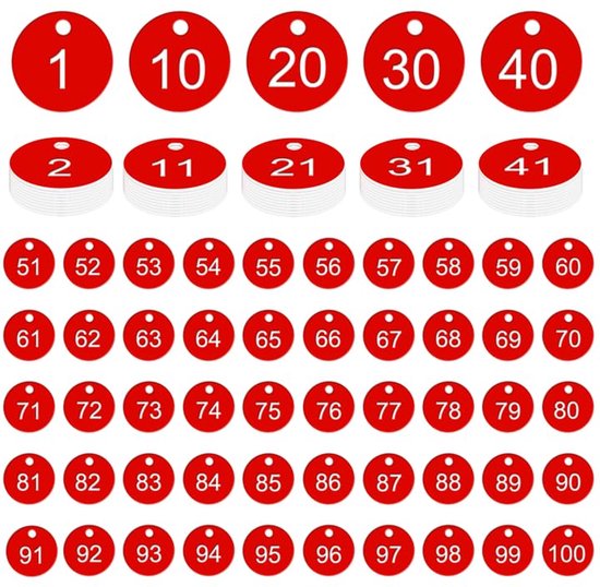 Key Chains, Pack of 100, Numbers 1-100, 35 mm, Round Plastic Number ...