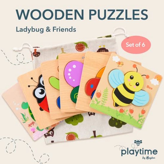 Houten Peuter Puzzels - 6 Dier Motieven - Educatief Speelgoed voor 1-3 ...