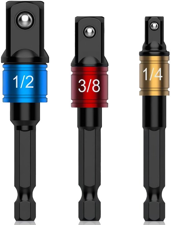 3-piece socket wrench adapter set for impact screwdrivers, bits 1/4, 1/ ...