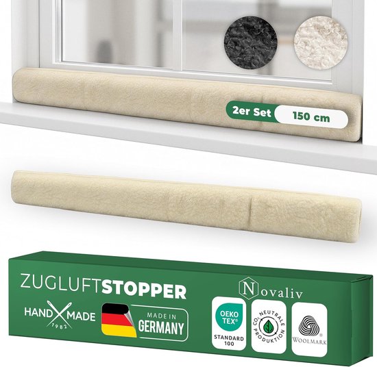 Tochtstrip voor ramen, 150 cm, natuurlijke scheerwol houdt tocht en kou ...